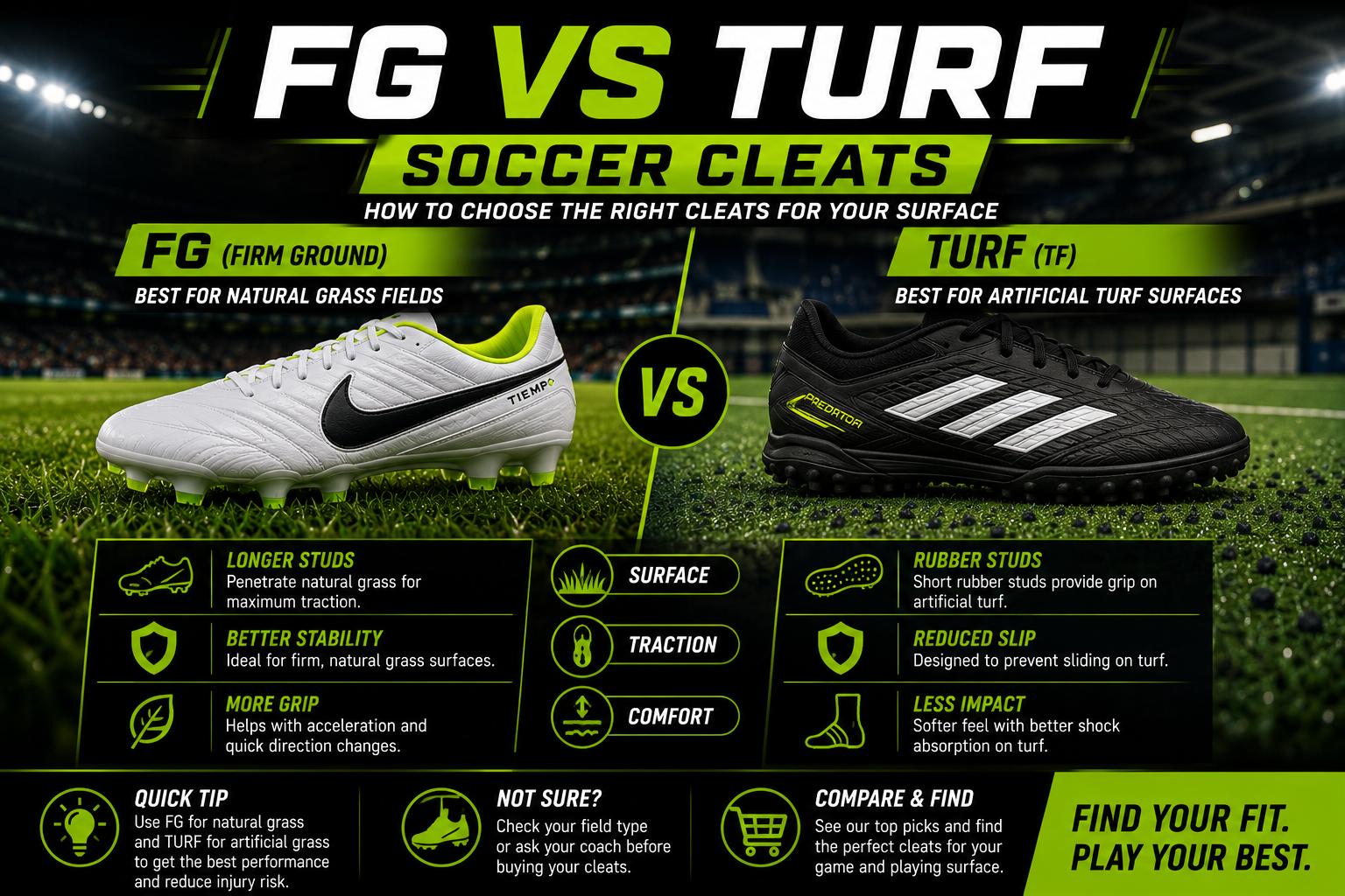 FG vs Turf Soccer Cleats: Complete Comparison